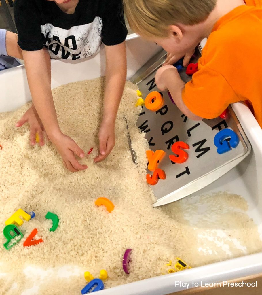 Alphabet Matching at the Sensory Table in Preschool - Play to Learn ...