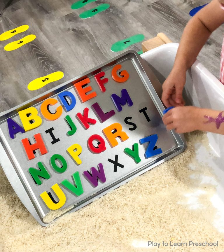 Alphabet Matching at the Sensory Table in Preschool - Play to Learn ...