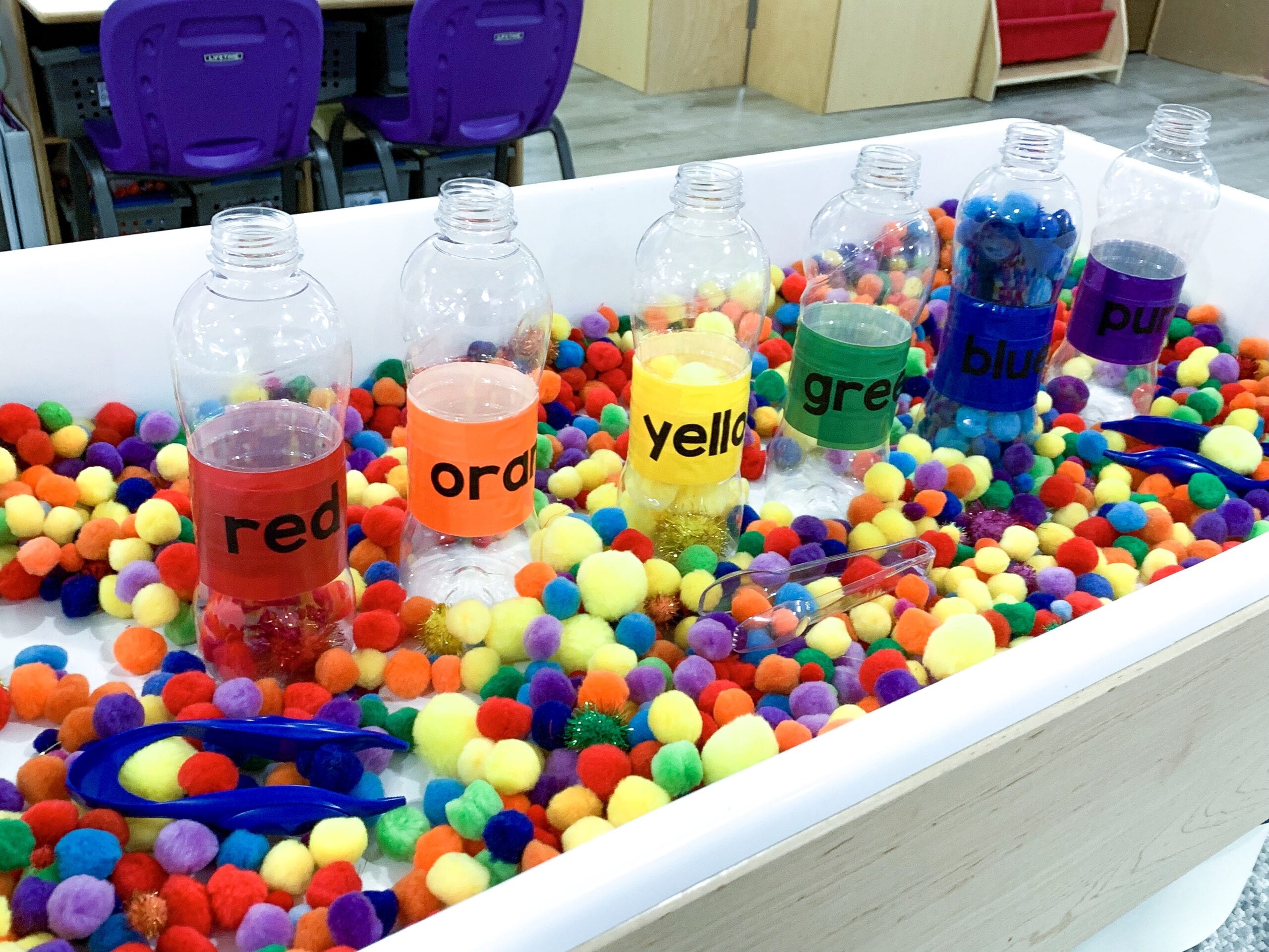 Non Food Sensory Bin Ideas For Preschoolers Rainbow Pom PomsIMG 5733 Non Food Sensory Bin Ideas For Preschoolers Rainbow Pom PomsIMG 5733