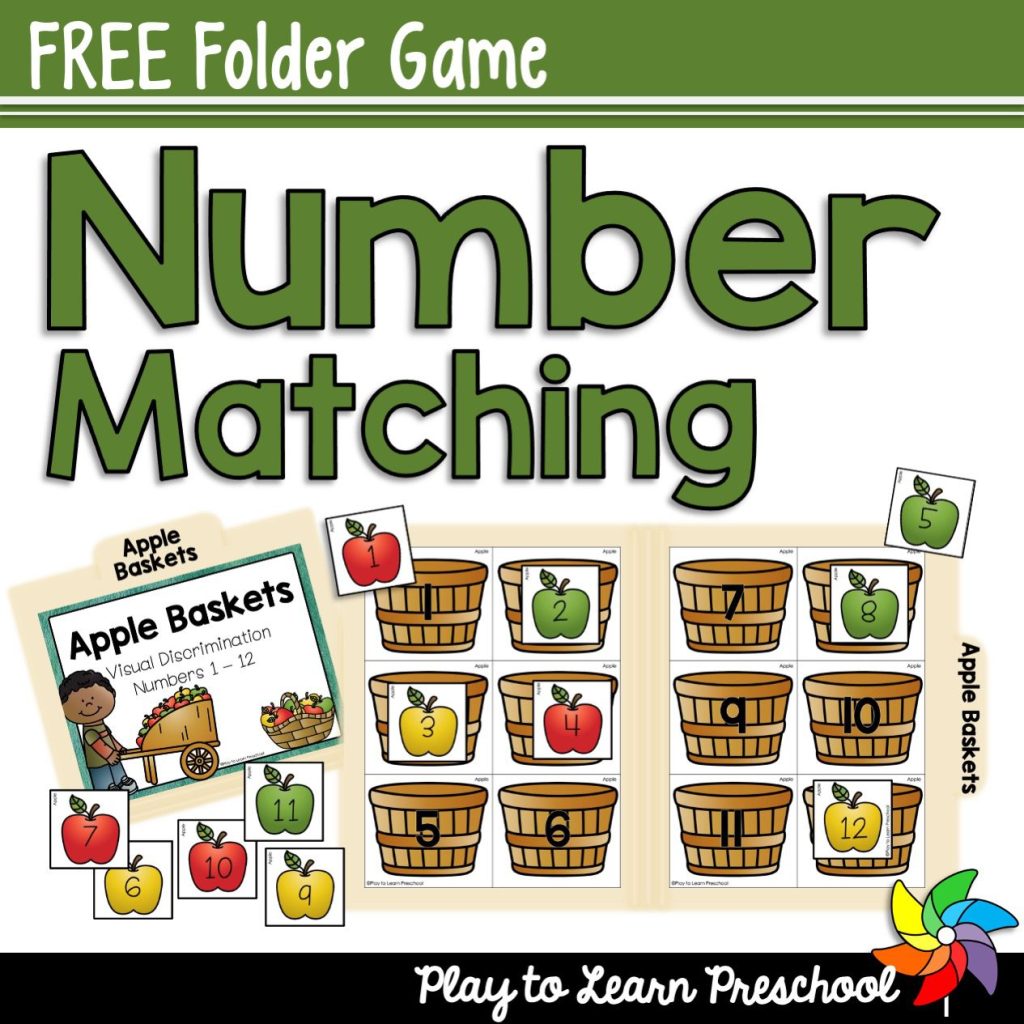Free Apple Number Matching Folder Game - Play to Learn Preschool