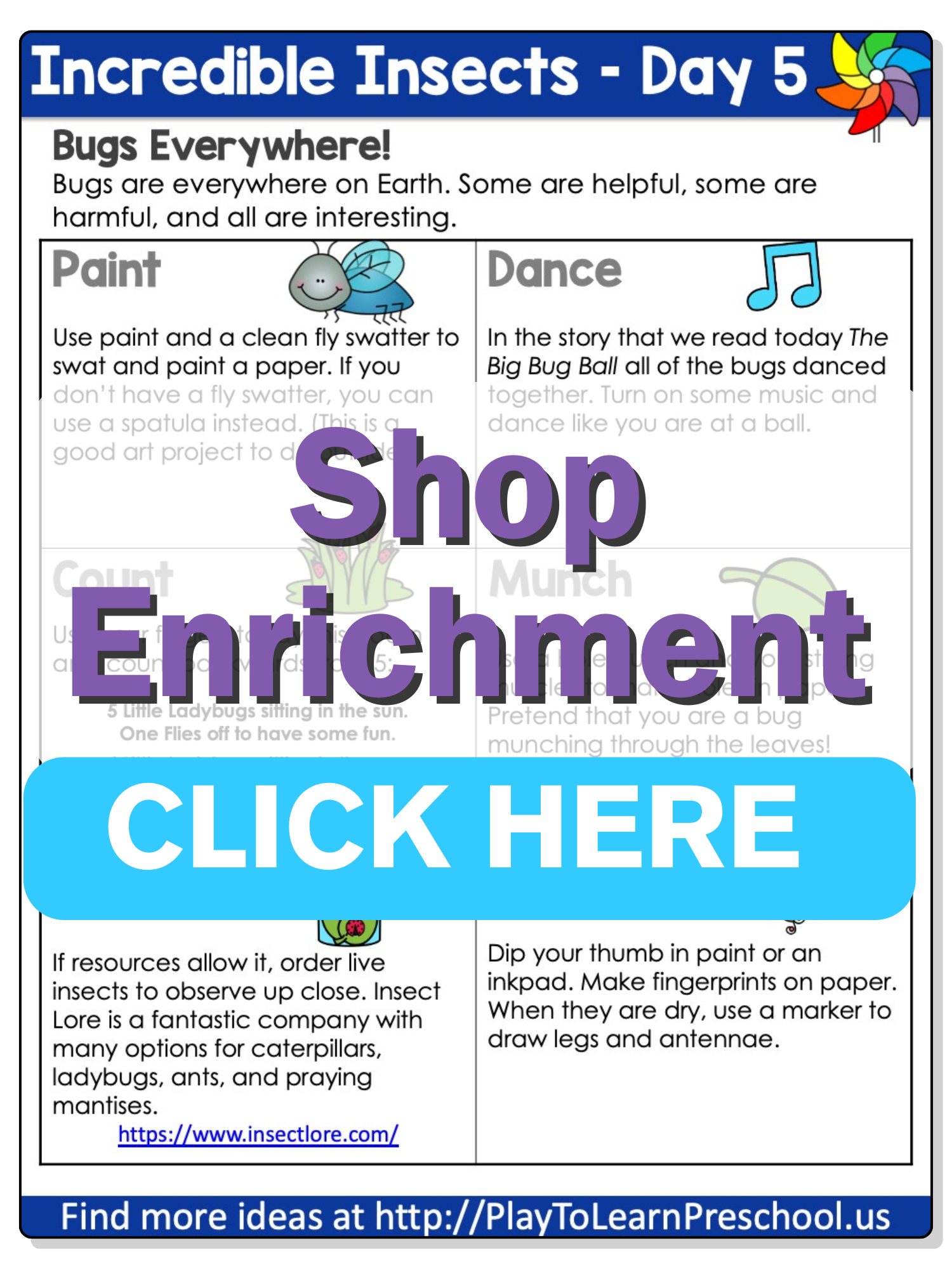 Preschool Insect Activities Enrichment Play Pack (5) - Play to Learn ...