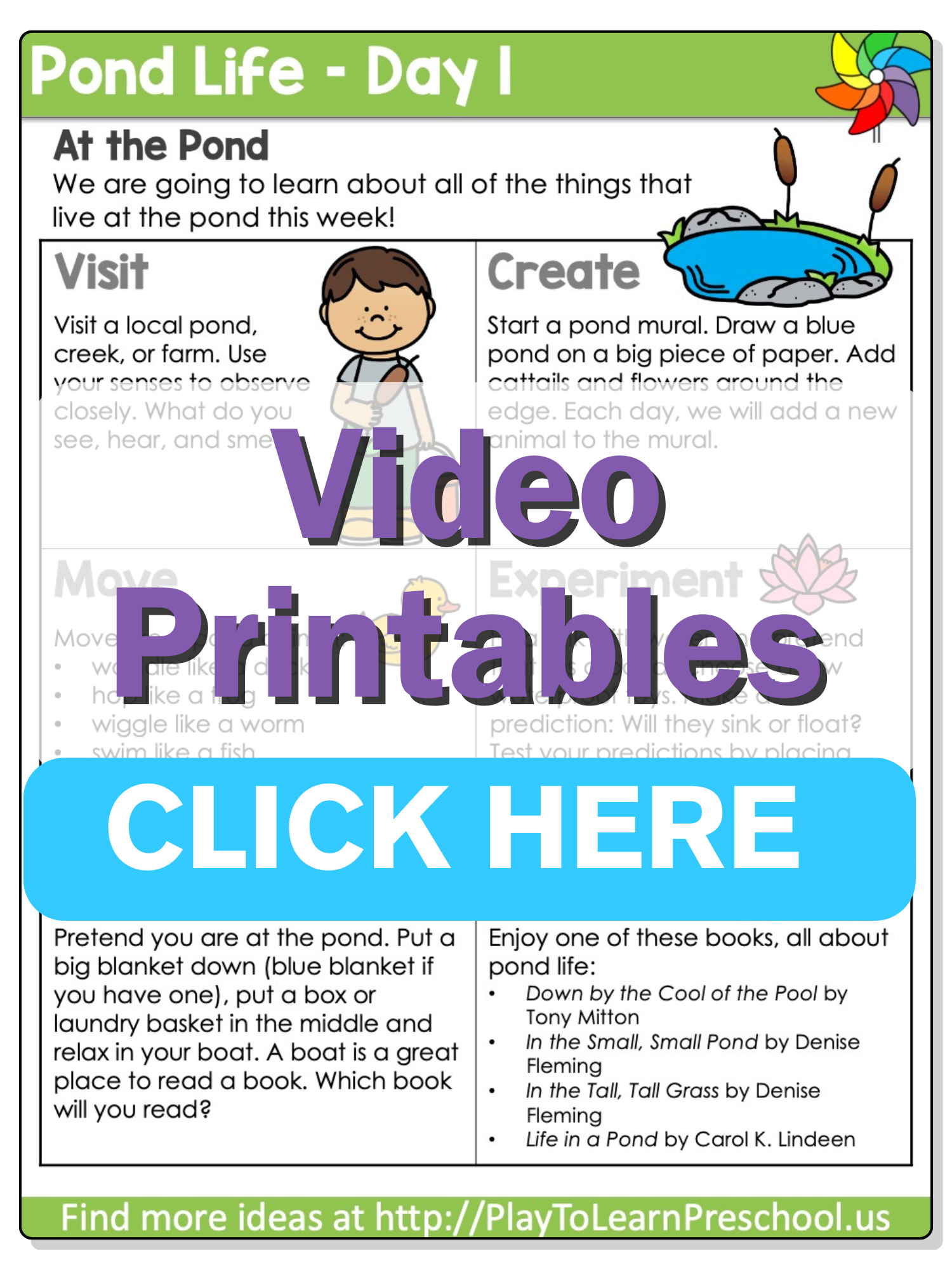 Preschool Pond Life Activities Enrichment Play Pack - Play to Learn ...