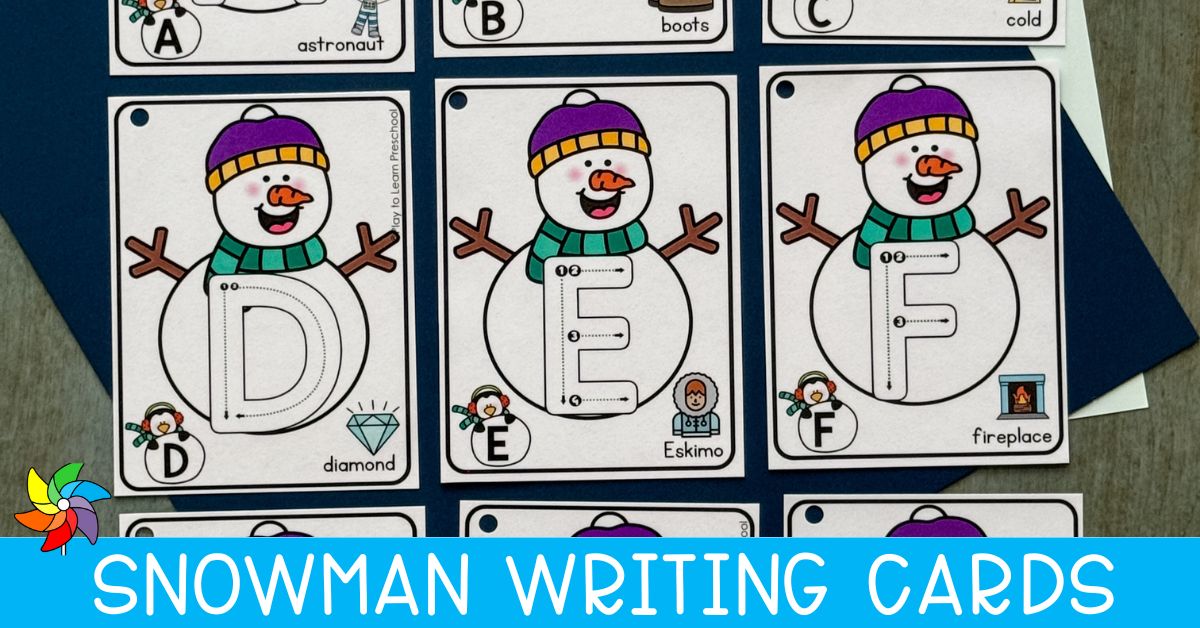 Snowman Writing Cards for Preschool Literacy Learning - Play to Learn ...