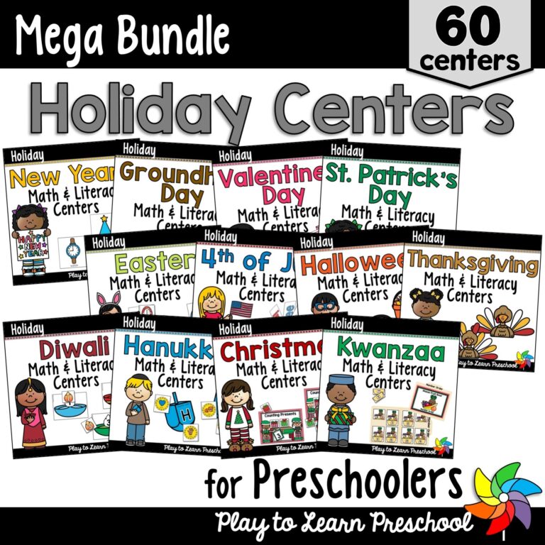 Holiday Math and Literacy Centers for Preschoolers - Play to Learn ...