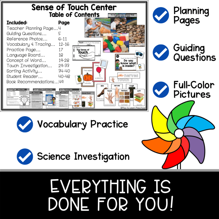 Sense of Touch Preschool Science Center - Play to Learn Preschool