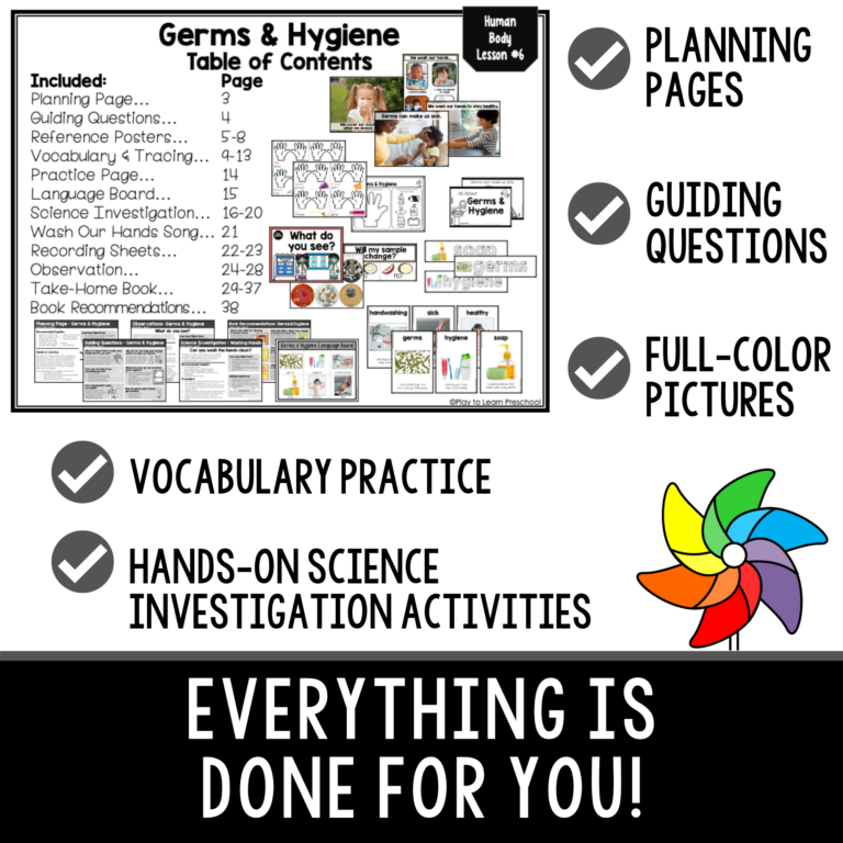 Germs & Hygiene Preschool PreK Science Centers - Play to Learn Preschool