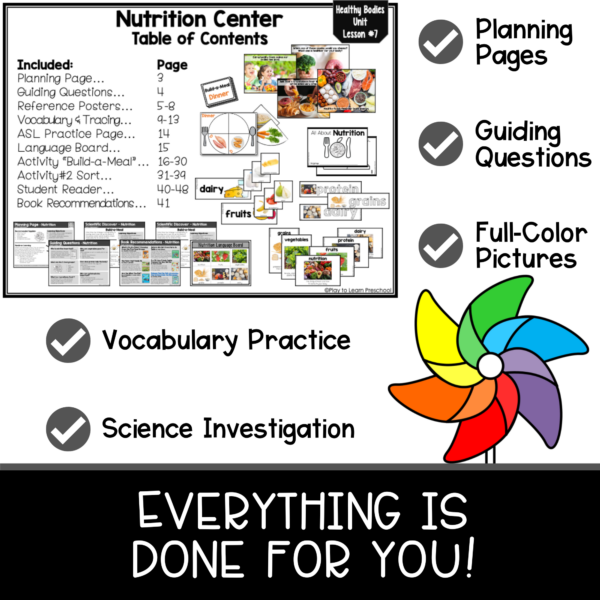 All About Nutrition - Preschool PreK Science Centers - Play to Learn ...
