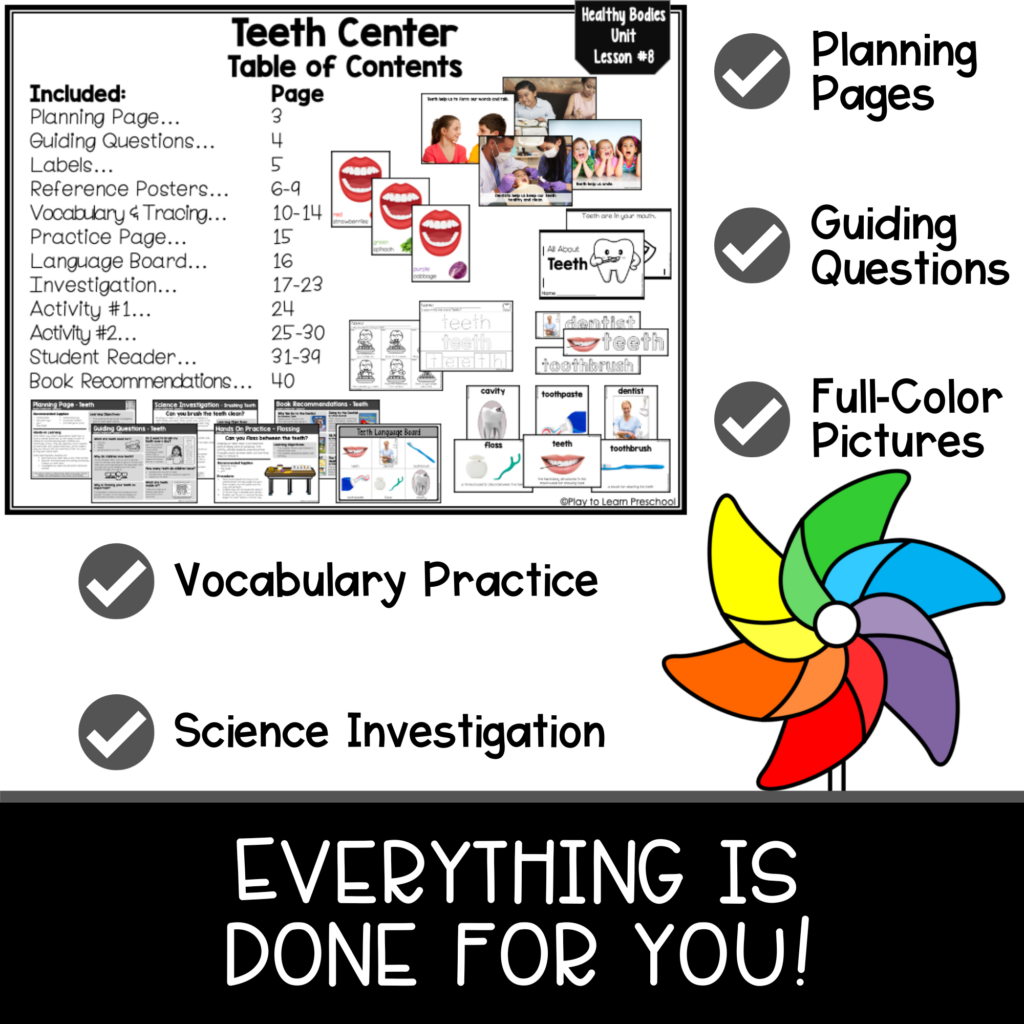 All About Teeth - Preschool PreK Science Centers - Play to Learn Preschool