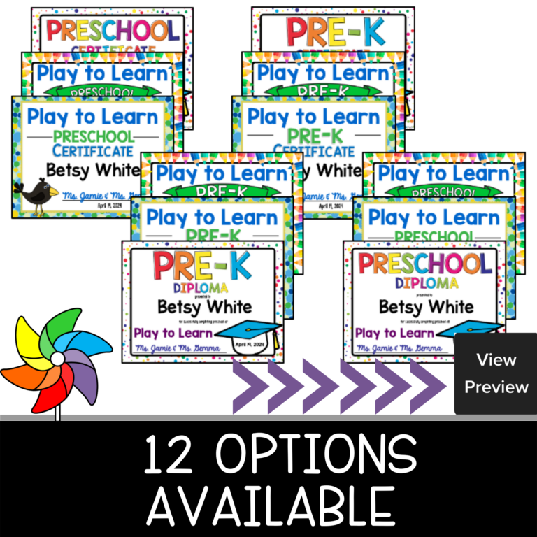 Preschool / Pre-K End-of-Year Certificates & Diplomas - Play to Learn ...