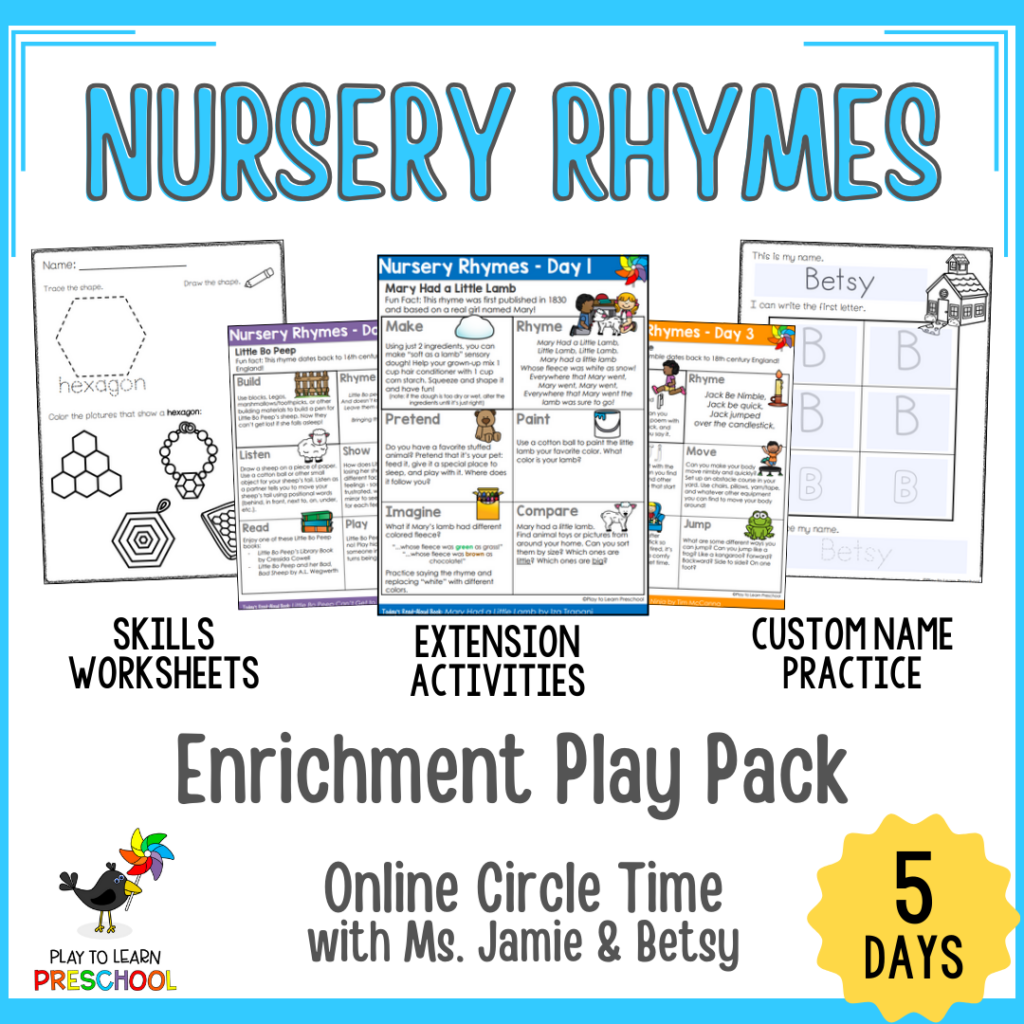 Online Circle Time Play Pack - Nursery Rhymes - Play to Learn Preschool