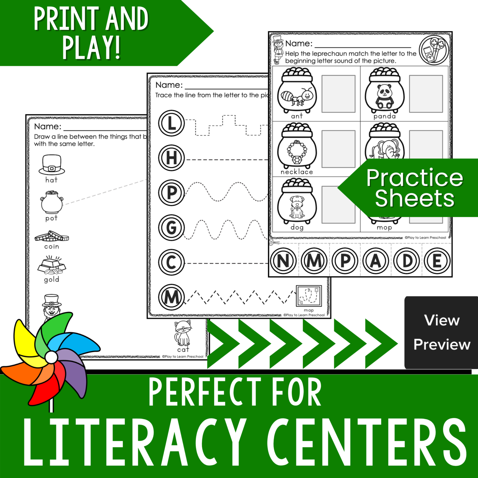 St. Patrick's Day March Preschool Beginning Sounds Letter Matching ...