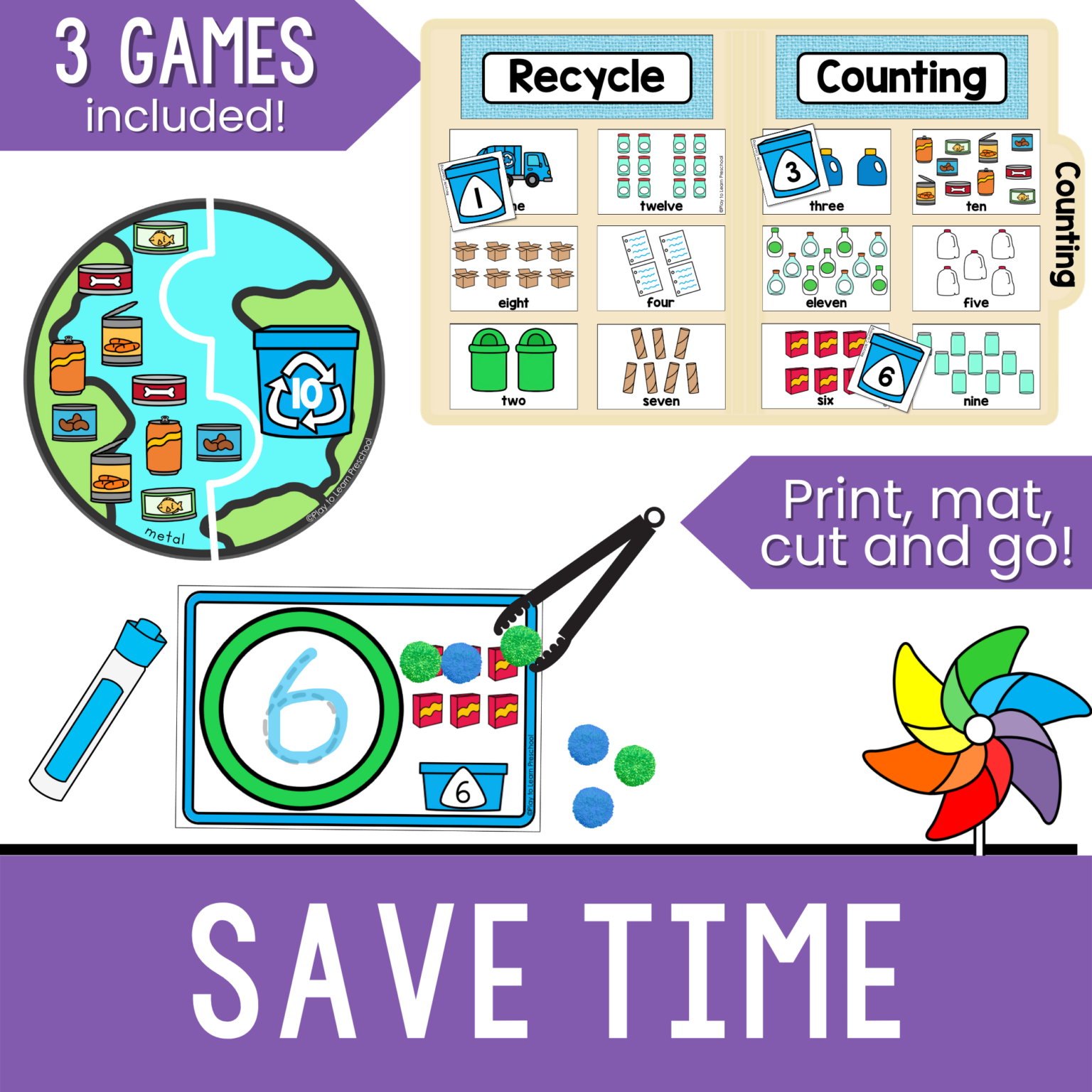 Earth Day Counting Games Preschool Number Puzzles Mats & Folder Game ...