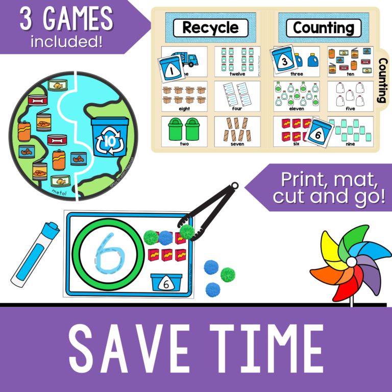 Earth Day Counting Games Preschool Number Puzzles Mats & Folder Game ...