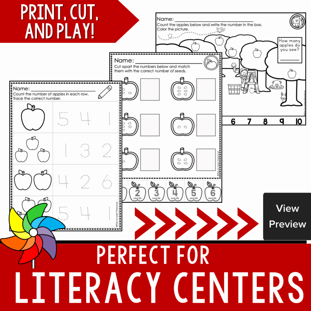 Apple Counting Games Hands-On Math Activities for Preschool and PreK - Play to Learn Preschool