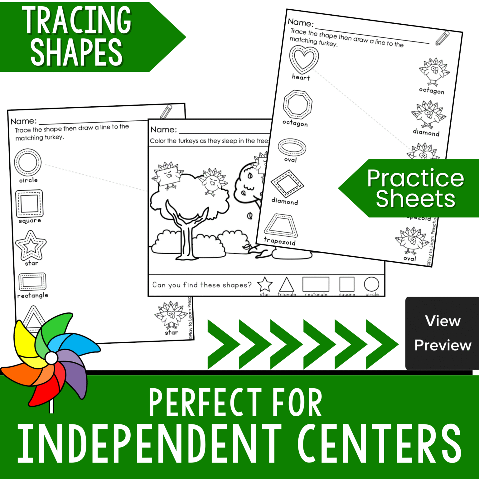 Turkey Shape Matching Activities Thanksgiving Math Centers for ...