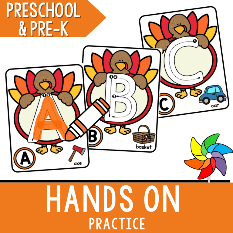 Turkey-Themed Letter and Number Tracing Cards | Preschool Thanksgiving ...