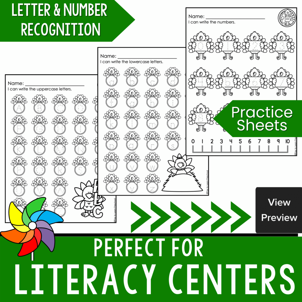 Turkey-Themed Letter and Number Tracing Cards | Preschool Thanksgiving ...