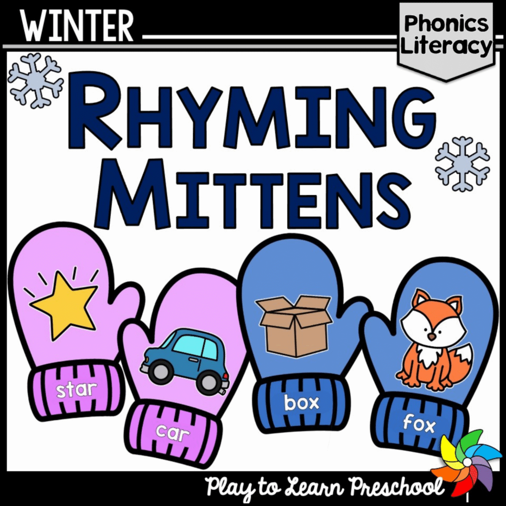 Winter Mitten Rhyming Cards - Play to Learn Preschool