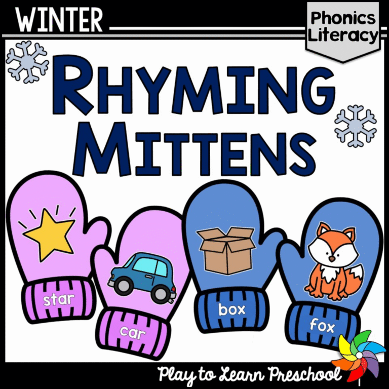 Winter Mitten Rhyming Cards - Play to Learn Preschool
