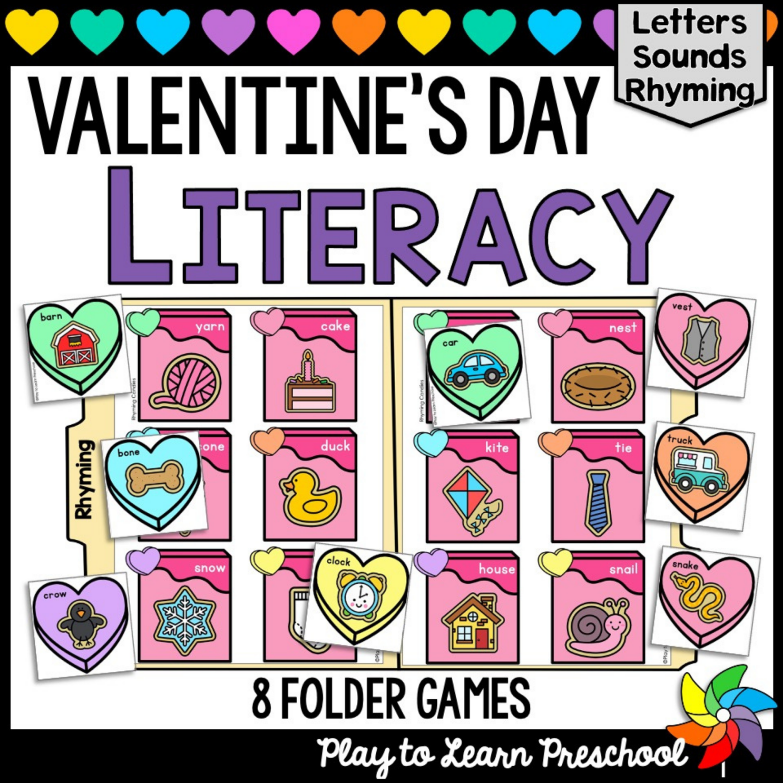 Valentine's Day Literacy Folder Games COVER - Play to Learn Preschool