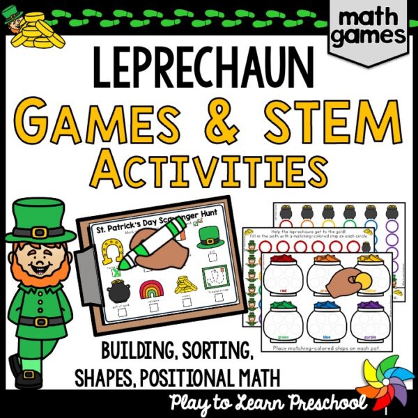Leprechaun Games for Preschool St Patricks Day Math and STEM Centers - Play to Learn Preschool